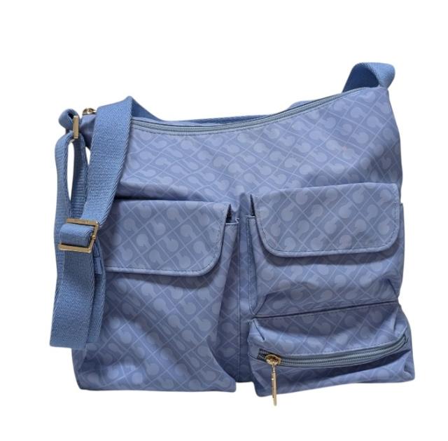 ゲラルディーニ ショルダーバッグ 斜め掛け ブルー 水色 総柄 ソフティ ナイロン レディース GHERARDINI 【中古】