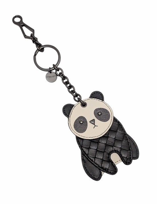 新品同様 ボッテガヴェネタ キーリング キーホルダー パンダ レザー イントレチャート ブラック 黒 チャーム 動物 アニマル BOTTEGA VENE