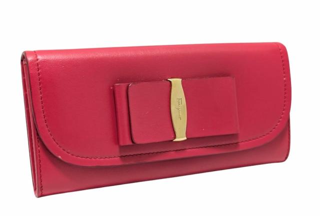 フェラガモ 長財布 レディース レザー ヴァラ リボン レッド 赤 財布 Salvatore Ferragamo 本革 【中古】