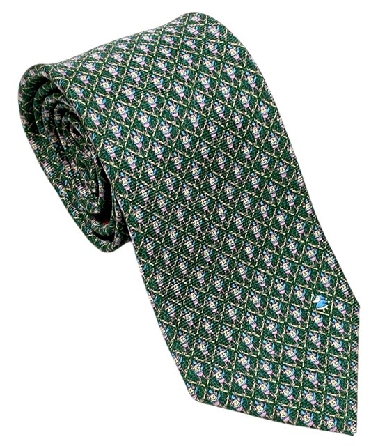 美品 ブルガリ ネクタイ サル 猿　セブンフォールド　アニマル シルク 100％ グリーン BVLGARI 緑 【中古】