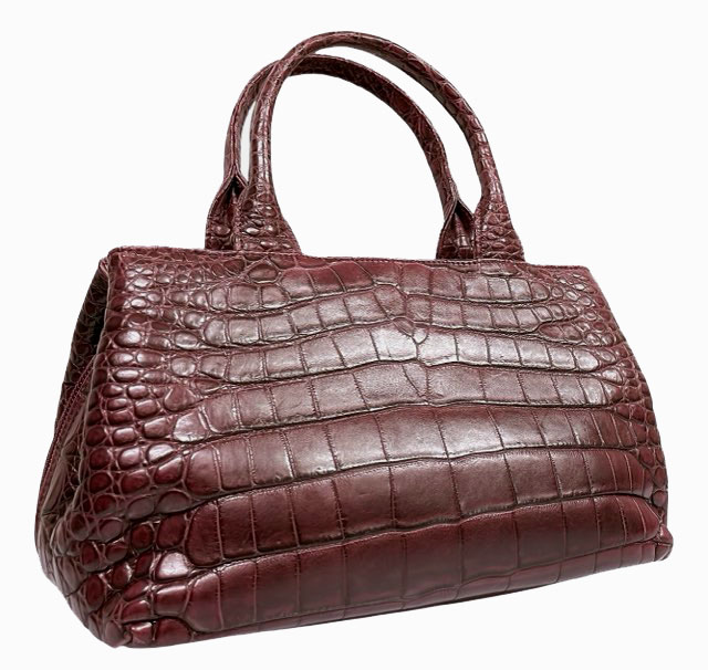 MONICA　クロコダイル ハンドバッグ バッグ  ボルドー ワインレッド クロコ 本クロコ 艶なし　マット レディース フォーマル　イタリア製