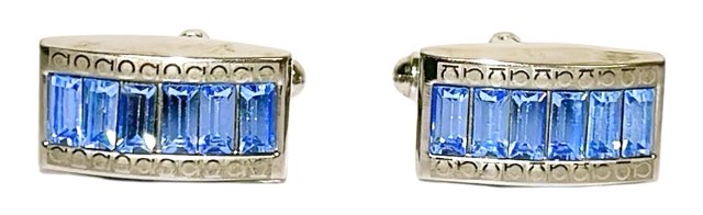 フェラガモ カフス ガンチーニ 石入り カフリンクス カフスボタン 紳士用 メンズ ラインストーン  シルバー　ブルー　Salvatore Ferragam