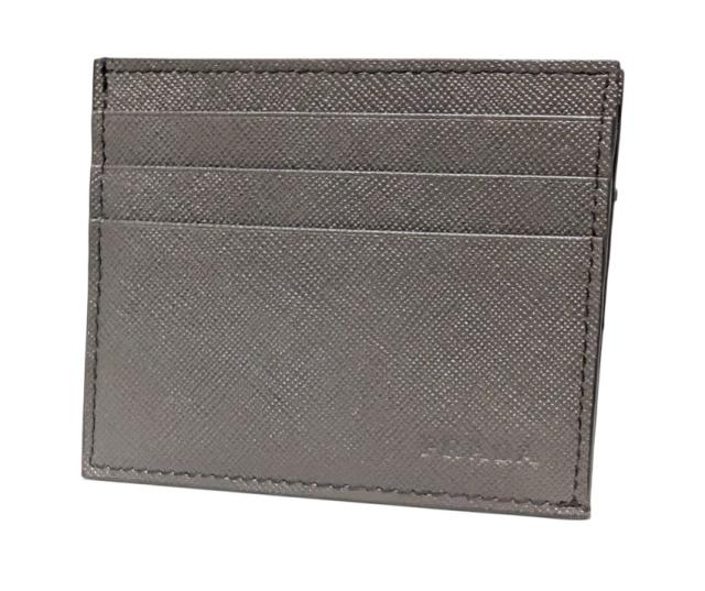 新品同様 プラダ カードケース 名刺入れ 型押し サフィアーノ レザー 2M1223 PRADA ロゴ刻印 レザー グレー系 GRAFITE メンズ レディース
