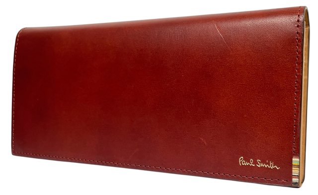 未使用 ポールスミス 長財布 レザー ブラウン 赤茶　レザー 牛革 ケースあり 財布 メンズ レディース Paul Smith 二つ折り PSQ095