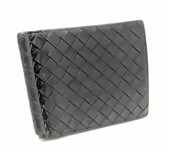 ボッテガヴェネタ 財布 イントレチャート マネークリップ 札入れ 123180 レザー ブラック カードケース ビルクリップ付き 二つ折り財布