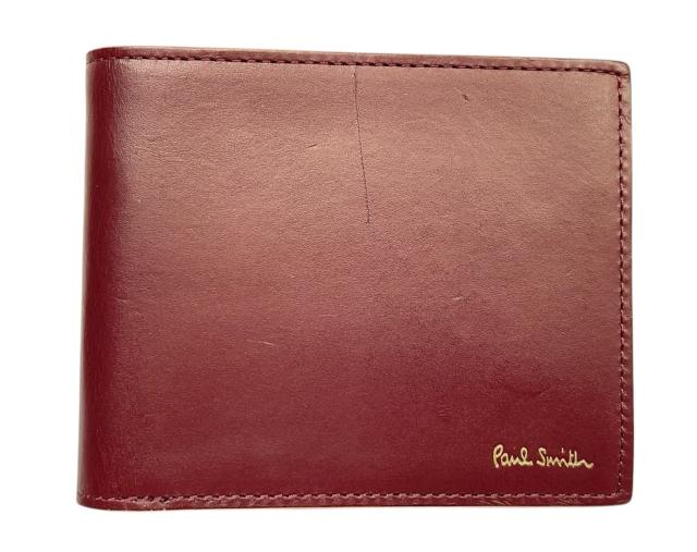 未使用 ポールスミス 財布 二つ折り レッド　レザー ワイン 紳士用 メンズ レディース　二つ折り財布 Paul Smith 【中古】