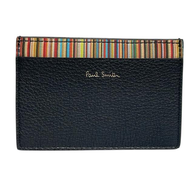 未使用 ポールスミス カードケース パスケース 名刺入れ 定期入れ レザー 牛革 ロゴ カーフスキン　ブラック 黒  メンズ レディース 4768