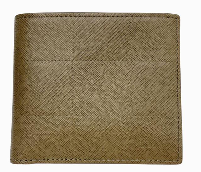 未使用 ポールスミス 財布 二つ折り カーキー　型押し　レザー チェックエンボス チェック 紳士用 メンズ 二つ折り財布 Paul Smith 【中