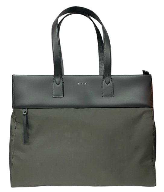 未使用 ポールスミス トートバッグ ビジネスバッグ メンズ レディース 牛革 大きめ APS502 ファスナー付 ナイロン　レザー ブラック グレ
