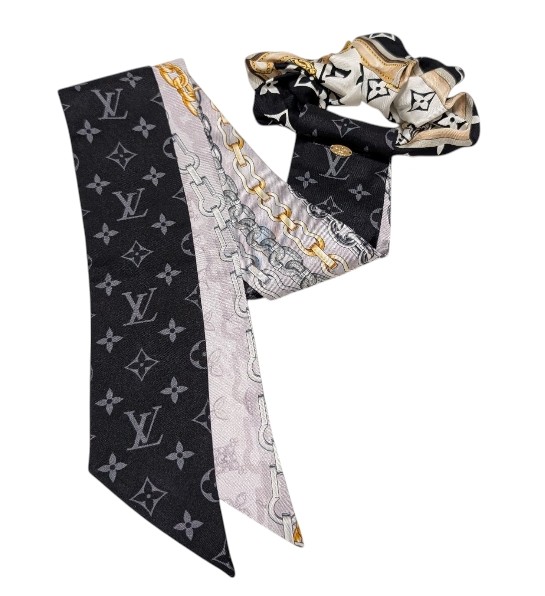 新品同様 ルイヴィトン スカーフ シュシュ ビーマインドフル バンドー ヘアアクセサリー M68951 モノグラム チェーン ブラック　黒 ヘア