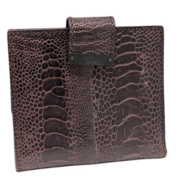 グッチ 財布 両面財布　二つ折り オーストリッチ （脚部） オーストレッグ　ダークブラウン 茶色　レディース メンズ　エキゾチッ