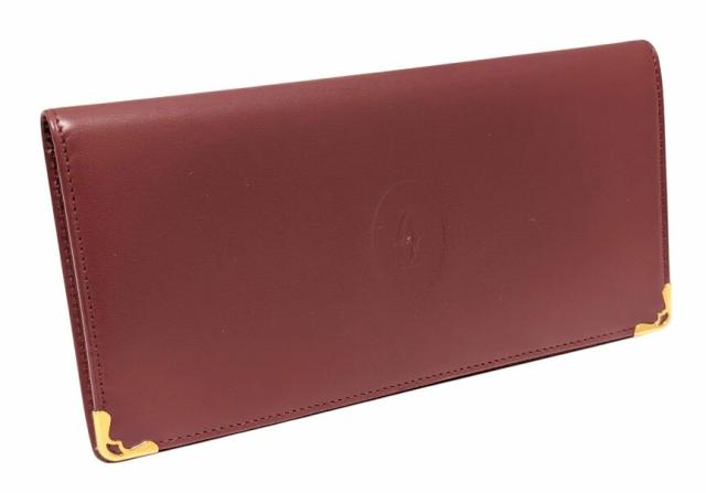 カルティエ マストライン 2つ折長財布 二つ折り長札入れ レザー ボルドー ゴールド金具 L3000465 Cartier メンズ 小銭入れなし 【中古】