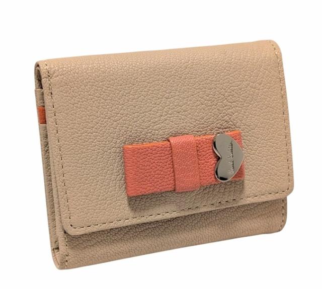 未使用 ポールスミス 財布 三つ折り　コンパクト　ハート　リボン　ゴートスキン　ベージュ レディース メンズ レザー Paul Smith　PWU90