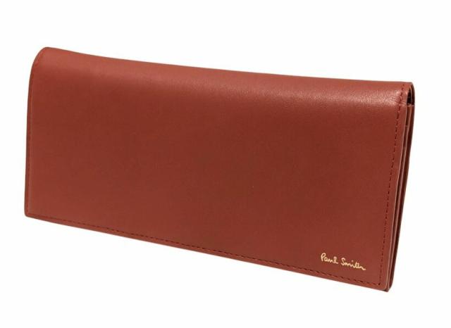 未使用 ポールスミス 長財布 マルチストライプ トリムインサイド フラップ BPS206 レンガ ブラウン ピンストライプ レザー ラムスキン 長