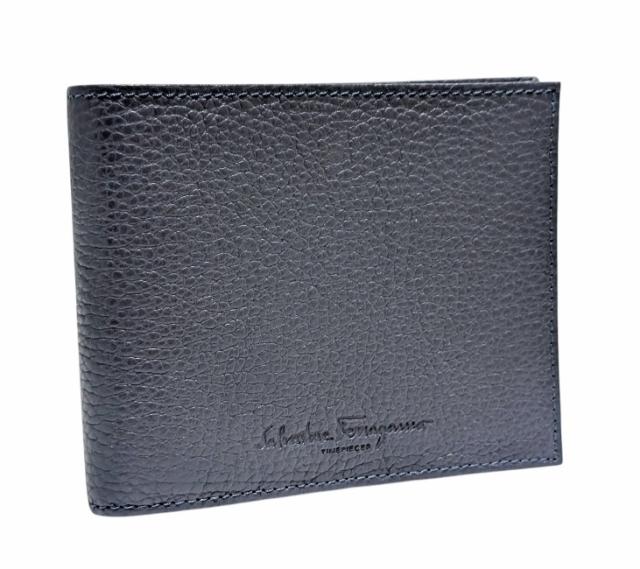 未使用 フェラガモ 財布 札入れ タイムピース ノベルティ 二つ折り 型押し ロゴ Ferragamo TIMEPIECES ネイビー 紺 メンズ 札入
