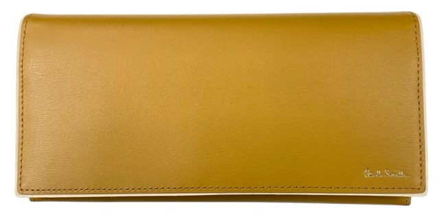 未使用 ポールスミス 長財布 レザー ロゴ 　マルチストライプエッジ 　マスタード　イエロー　ケースあり 財布 牛革　メンズ レデ