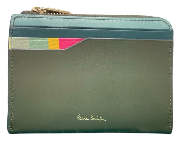 未使用 ポールスミス ケース キーリング付き 小銭入れ BPW331 コンパクト財布 グリーン 緑 ダークカーキ レザー 牛革 メンズ レデ
