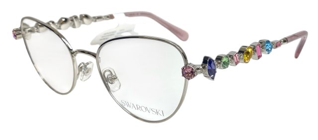 未使用 スワロフスキー メガネ 眼鏡フレーム キャットアイ SK1024 シルバー　ピンク ストーン SWAROVSKI 石　ラインストーン マルチカラ