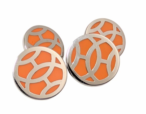 新品同様 エルメス カフス アヴァ シルバー オレンジ Hリフト キス カフスボタン カフリンクス SS製 メンズ アクセサリー HERMES 【中古