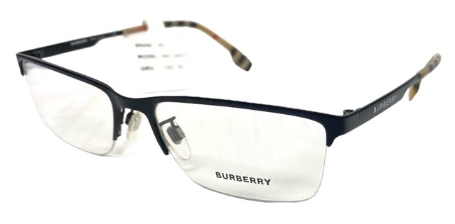 未使用 バーバリー 眼鏡 メガネフレーム BE1349 ブラック 黒 チェック ハーフリム スクエア メンズ レディース フレーム 眼鏡フレーム め