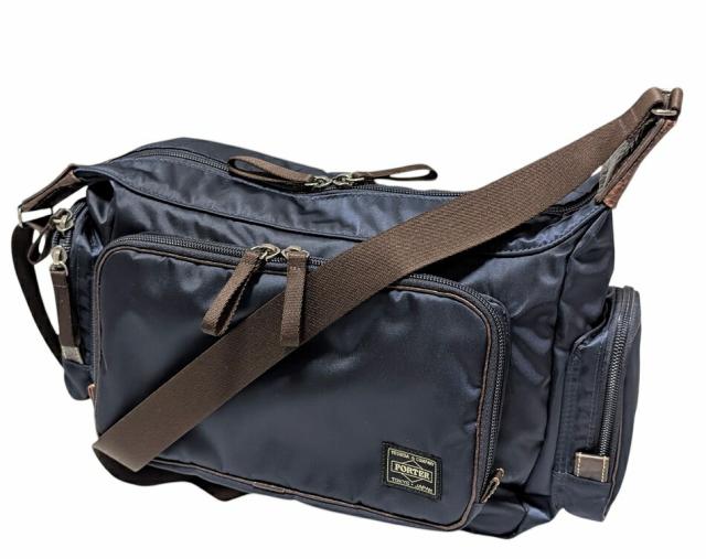 ポーター ショルダーバッグ プラン ネイビー ブラウン 728-08708 PLAN メンズ レディース PORTER 吉田かばん 紺 【中古】