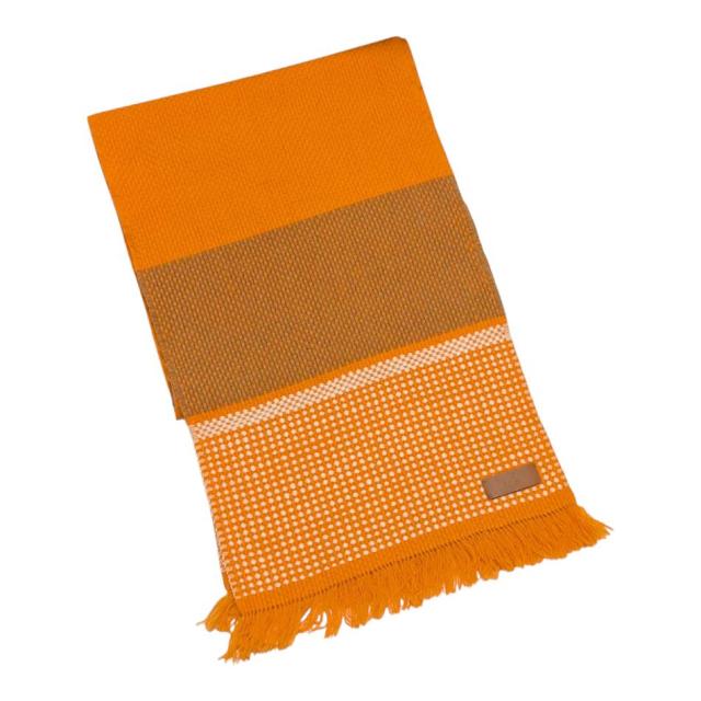 新品同様 エルメス ニット マフラー 259010S オレンジ レザータグ  カシミヤ ストール ジャガード  HERMES 【中古】