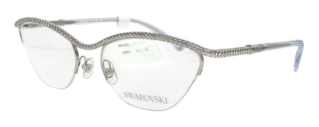未使用 スワロフスキー メガネ　眼鏡　メガネフレーム キャットアイ めがね　パヴェ　キャッツアイシェイプ SK1026 クリスタル　シルバー