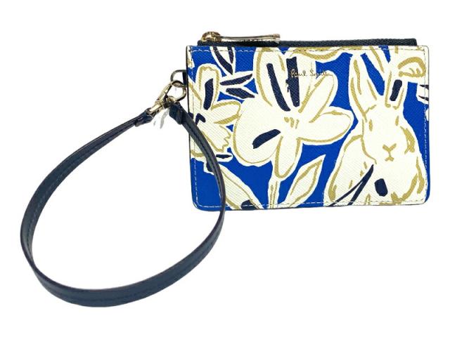 未使用 ポールスミス ケース 兼用 カードケース 小銭入れ レディース ブルー ラッキーフローラル 青　ラビット BPW060 Paul Smith