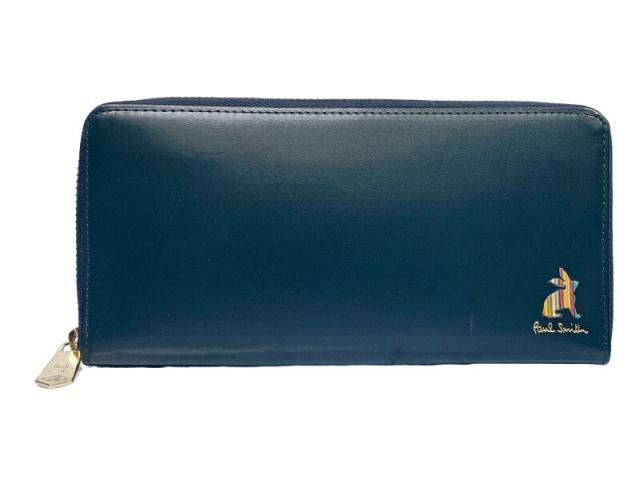 未使用 ポールスミス ラウンドファスナー 長財布 PSQ166 ネイビー　紺　マルチストライプ レザー ジップアラウンド ジッピー 財布 Paul S