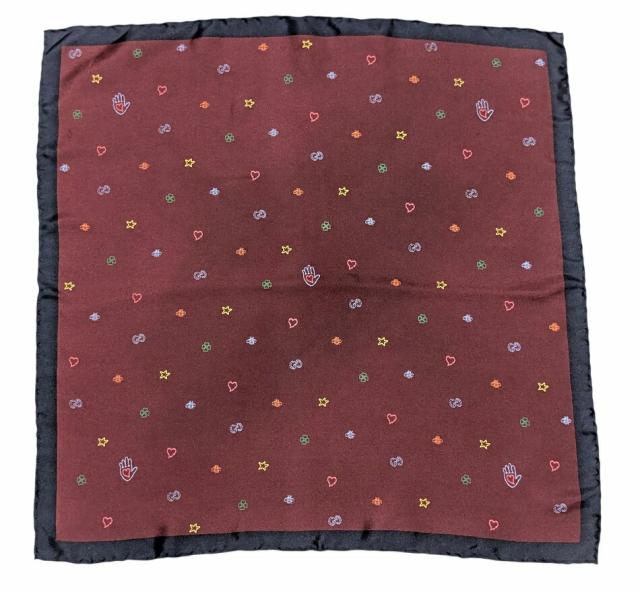 グッチ スカーフ ミニ アイコン ＧＧ柄 GG ビー ＢＥＥ プリント シルク エンジ ネイビー メンズ　レディース GUCCI 【中古】