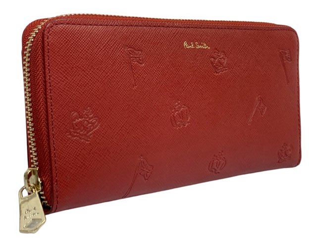 未使用 ポールスミス ラウンドファスナー 長財布 PSC955　レッド　赤　アイコン レザー ジップアラウンド ジッピー 財布 Paul Smith メン