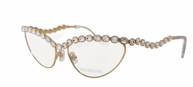 未使用 スワロフスキー メガネ　眼鏡　メガネフレーム キャットアイ めがね　キャッツアイシェイプ SK1030 クリスタル　ゴールド ストー