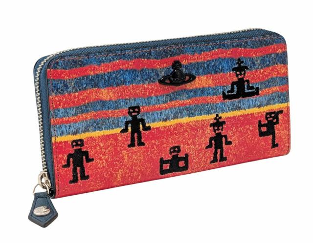 未使用 ヴィヴィアンウエストウッド 長財布 ラウンドファスナー ジップアラウンド ORBプレート 刺繍 レッド×ブルー 棒人間 Vivienne Wes