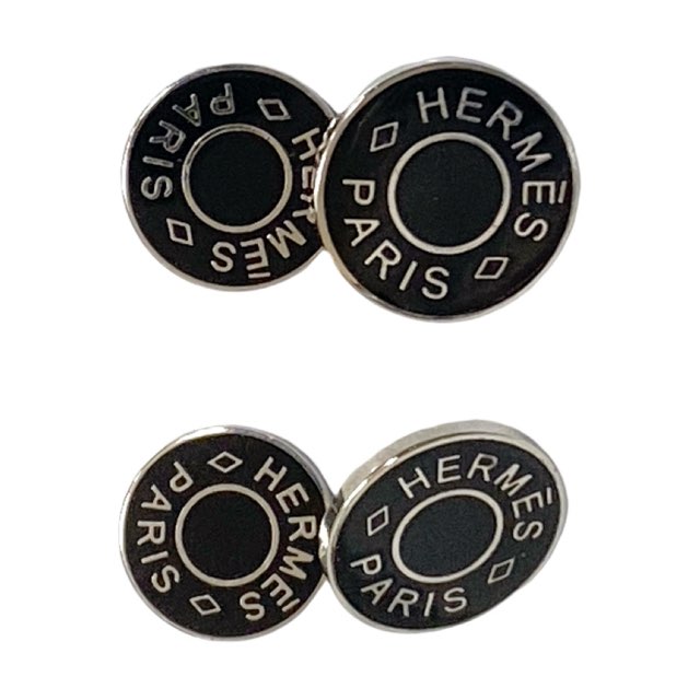 新品同様 エルメス カフリンクス セリエ シルバー ブラック 黒 カフス メンズ HERMES ロゴ 【中古】