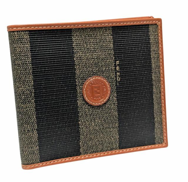 フェンディ ペカン柄 二つ折り財布 ストライプ 小銭入れなし 2309 札入れ レザー PVC FENDI メンズ 紳士用  【中古】