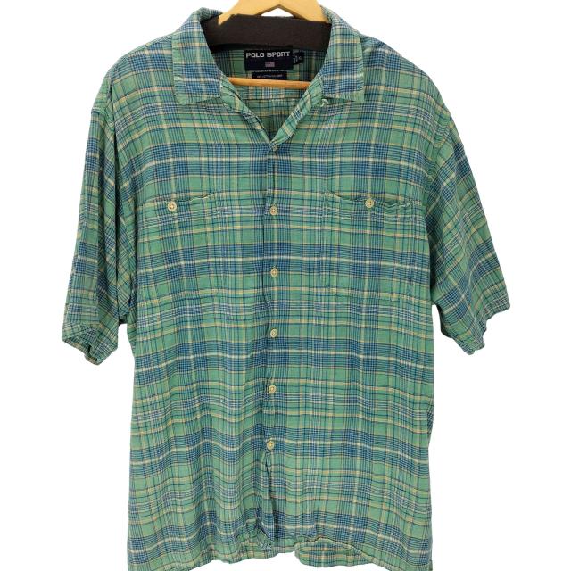 POLO SPORT RALPH LAUREN(ポロスポーツラルフローレン) コットン リネン 開襟 オープンカラー S/S チェック シャツ メンズ import：XL 【中古】【ブランド古着バズストア】