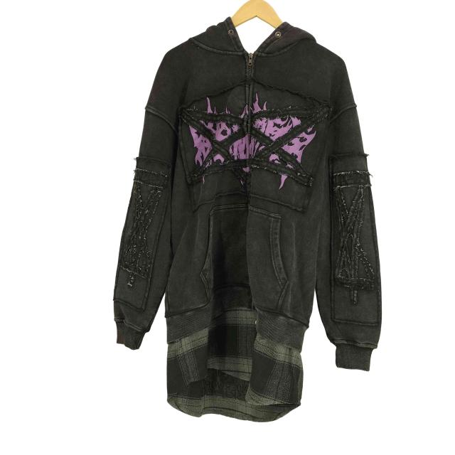 USED古着(ユーズドフルギ) {{reckless scholars}} Pent Patch Flannel Zip Hoodie メンズ import：L 【中古】【ブランド古着バズストア】