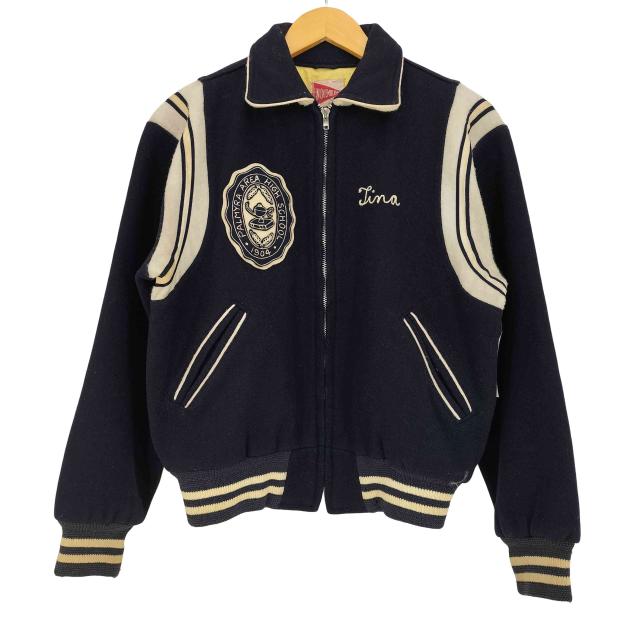 USED古着(ユーズドフルギ) UNION EMBLEM 60-70s アルミ 棒型TALON カレッジ 襟付き ウール ジップスタジアムジャンパー  メンズ  38【中古】【ブランド古着バズストア】