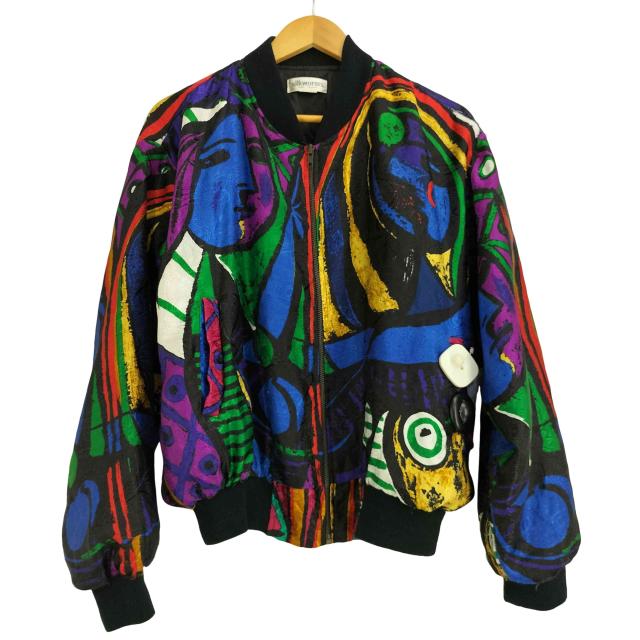 USED古着(ユーズドフルギ) {{silkworms}} 90S 総柄 アート柄 ジップアップ ブルゾン メンズ 表記無 【中古】【ブランド古着バズストア】