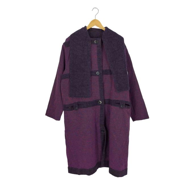 Plantation(プランテーション) 90-2000s ウールナイロン リバーシブル 異素材切替 ショールカラーコート レディース JPN：M 【中古】【ブランド古着バズストア】