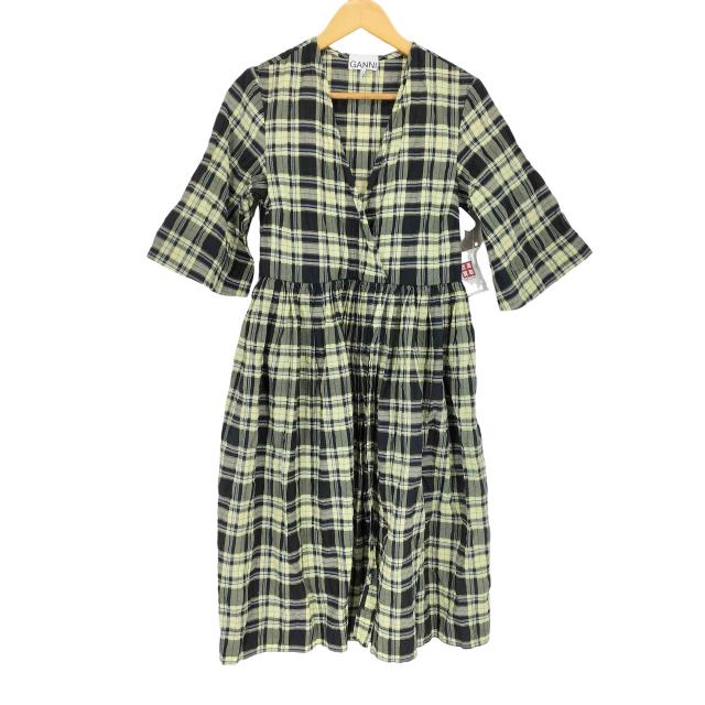 Ganni(ガニー) Seersucker Check U-neck Maxi Smock Dress レディース  34【中古】【ブランド古着バズストア】