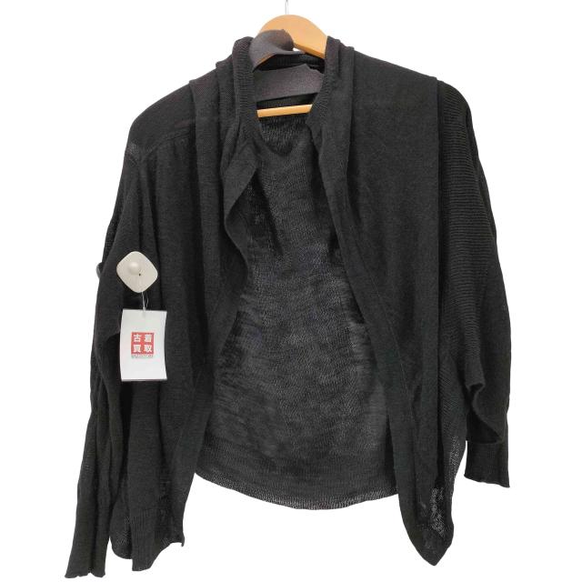 YOHJI YAMAMOTO+NOIR(ヨウジヤマモトプリュスノアール) レーヨン リネン 麻 混紡 ボタンレス シアー ニット カーディガン レディース JPN：3 【中古】【ブランド古着バズストア】