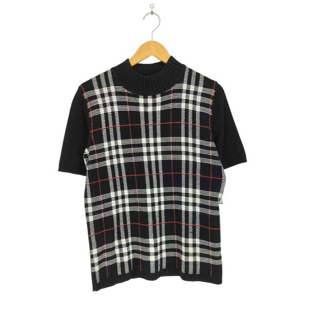 BURBERRY LONDON(バーバリーロンドン) フロントハウスチェック ハイネックコットン半袖ニット レディース  40【中古】【ブランド古着バズストア】