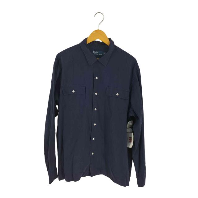 Polo by RALPH LAUREN(ポロバイラルフローレン) 90S シルク リネン オープンカラーシャツ 長袖 メンズ import：XL 【中古】【ブランド古着バズストア】
