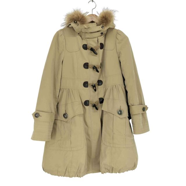 BURBERRY BLUE LABEL(バーバリーブルーレーベル) 裏地チェックライナー ラクーンファー フードコート レディース  38【中古】【ブランド古着バズストア】