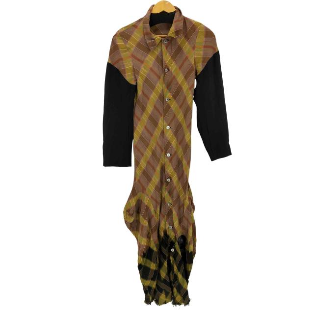 COMME des GARCONS(コムデギャルソン) 93AW 脱色期 別布再構築 ランダムチェック クレイジーロングシャツワンピース レディース  S【中古】【ブランド古着バズストア】