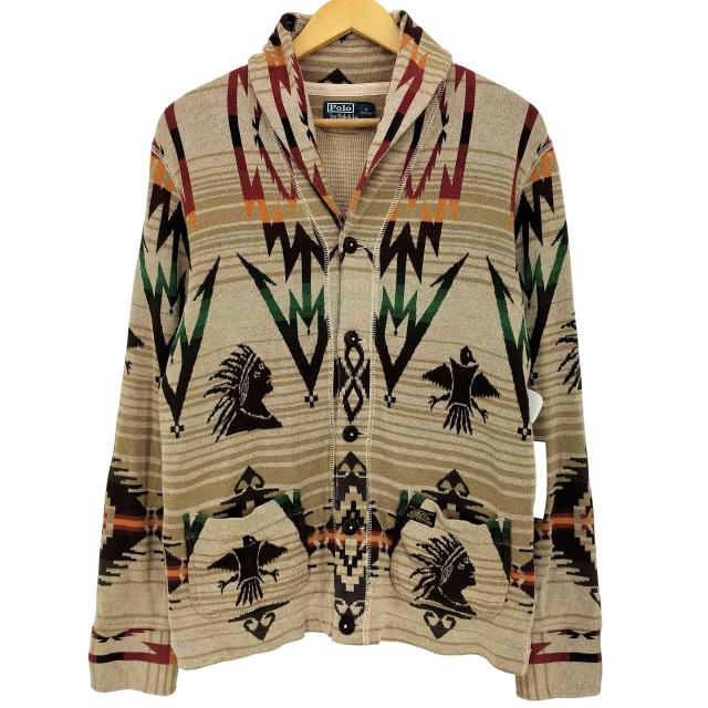 Polo by RALPH LAUREN(ポロバイラルフローレン) ネイティブ柄 裏サーマル ショールカラー カーディガン メンズ import：M 【中古】【ブランド古着バズストア】