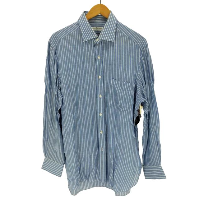 LUIGI BORRELLI(ルイジボレッリ) イタリア製 コットンリネン L/Sストライプシャツ メンズ  16 1/2【中古】【ブランド古着バズストア】