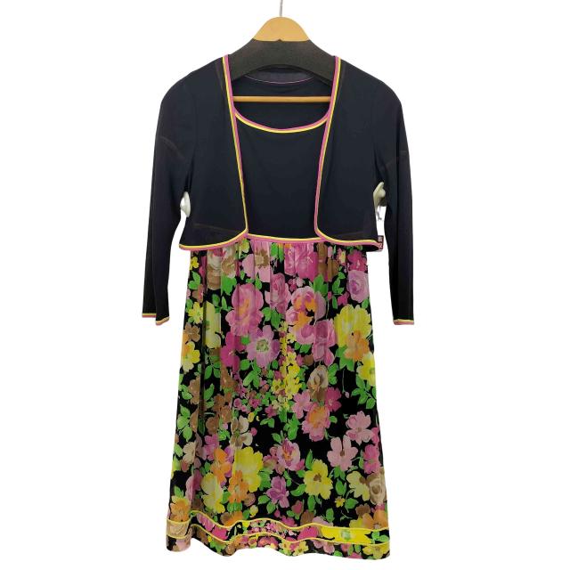 LEONARD(レオナール) 7分袖ボレロ付 フラワープリント切替半袖ワンピース レディース FR：36 【中古】【ブランド古着バズストア】