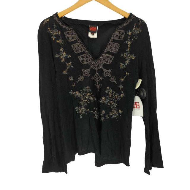 Jean Paul GAULTIER(ジャンポールゴルチエ) 刺繍 総柄 レーヨン コットン キュプラ ミックスファブリック バックオープン Vネック ニット カットソー レディース EUR：40 【中古】【ブランド古着バズストア】